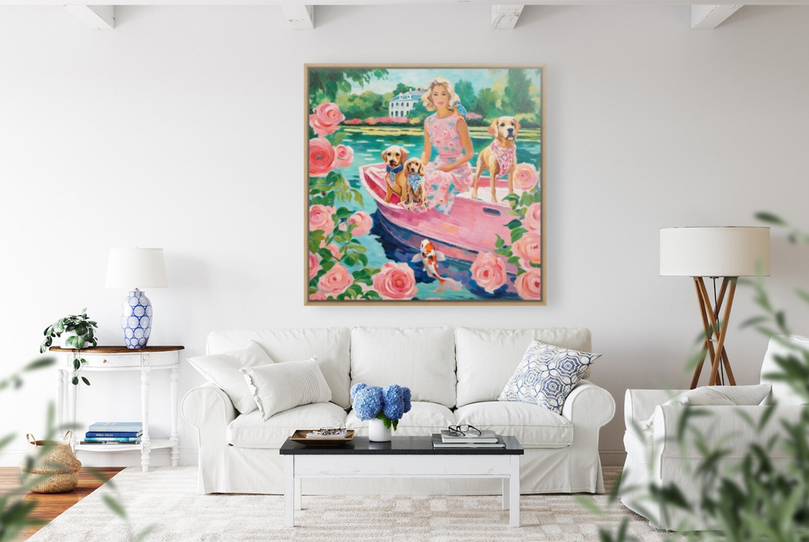 Grandmillennial Art, on the River, Preppy Whimsical Painting - Etsy