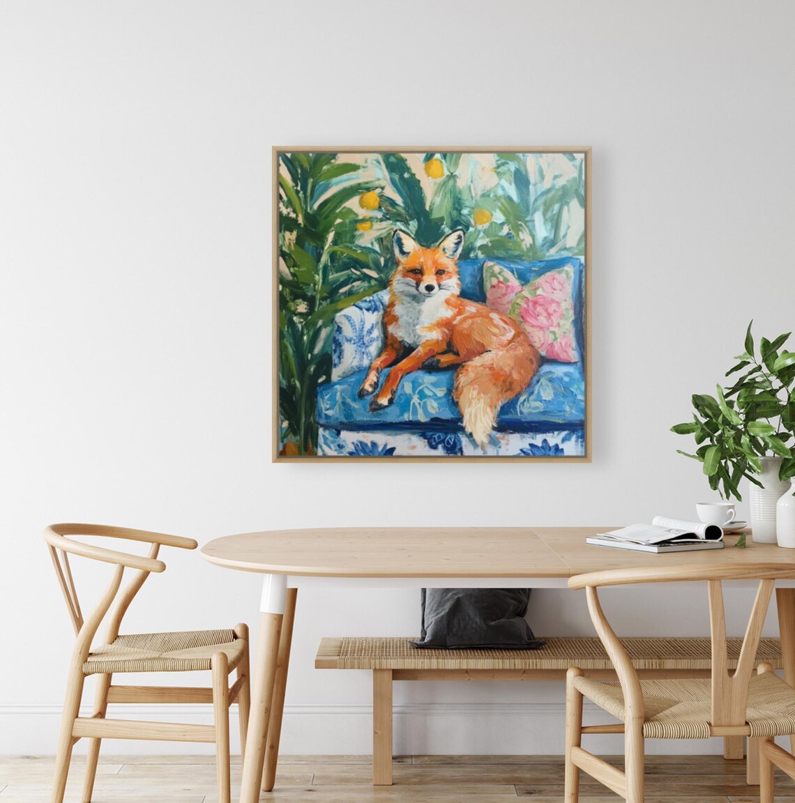 Grandmillennial Art, Red Fox in Chinoiserie Interior With Lemons ...