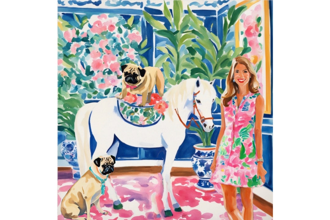 Pony and Pug Painting: Whimsical Grandmillennial Art Print - Etsy