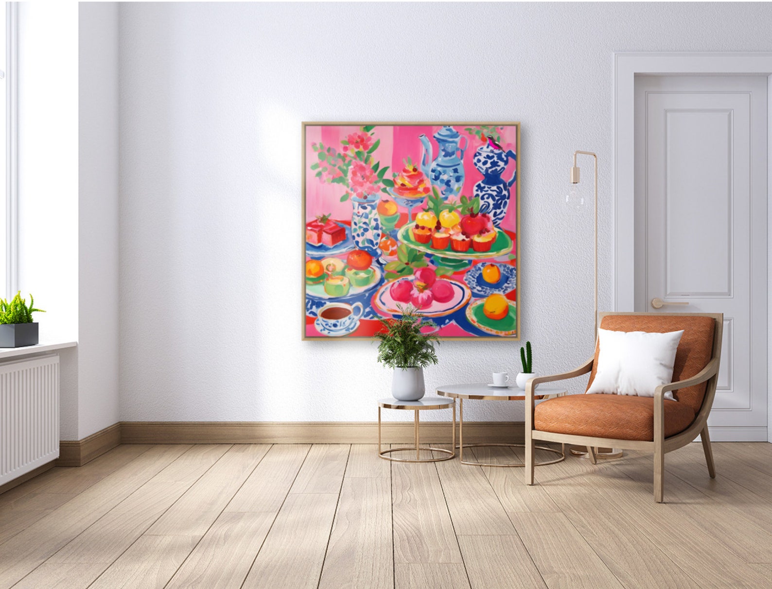 Grandmillennial Art, Preppy English Tea and Cakes, Whimsical Watercolor ...