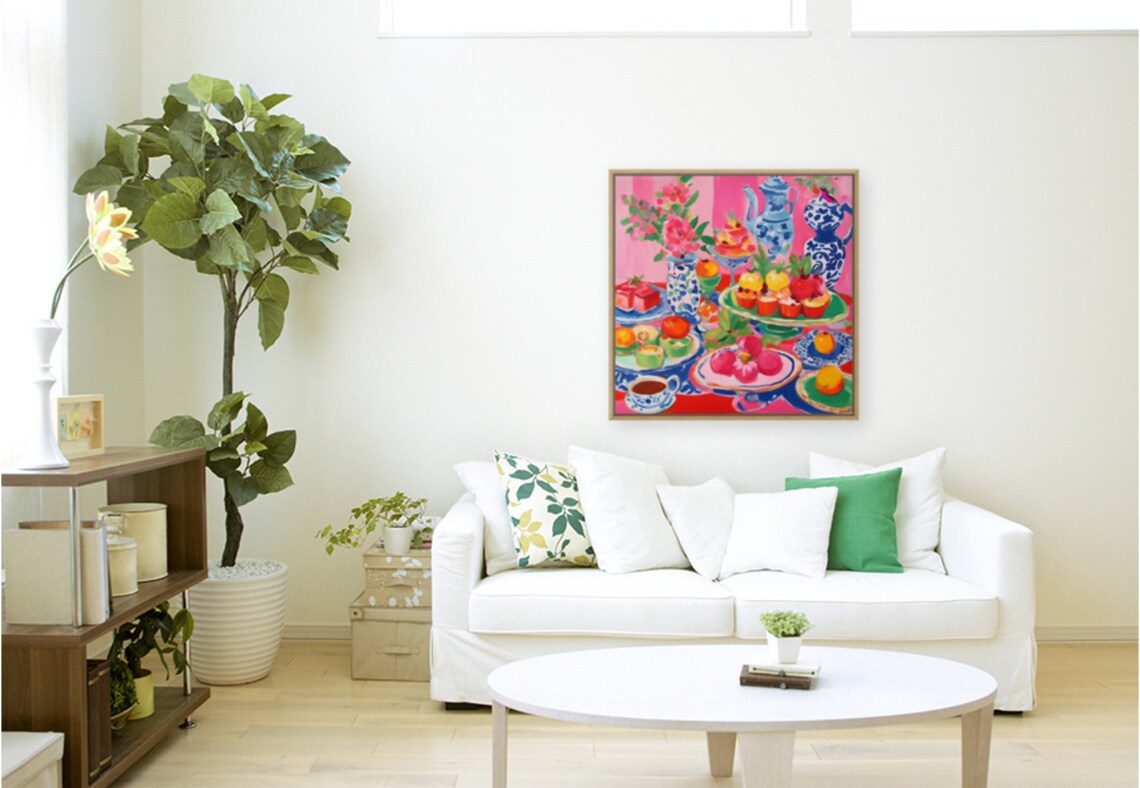 Grandmillennial Art, Preppy English Tea and Cakes, Whimsical Watercolor ...