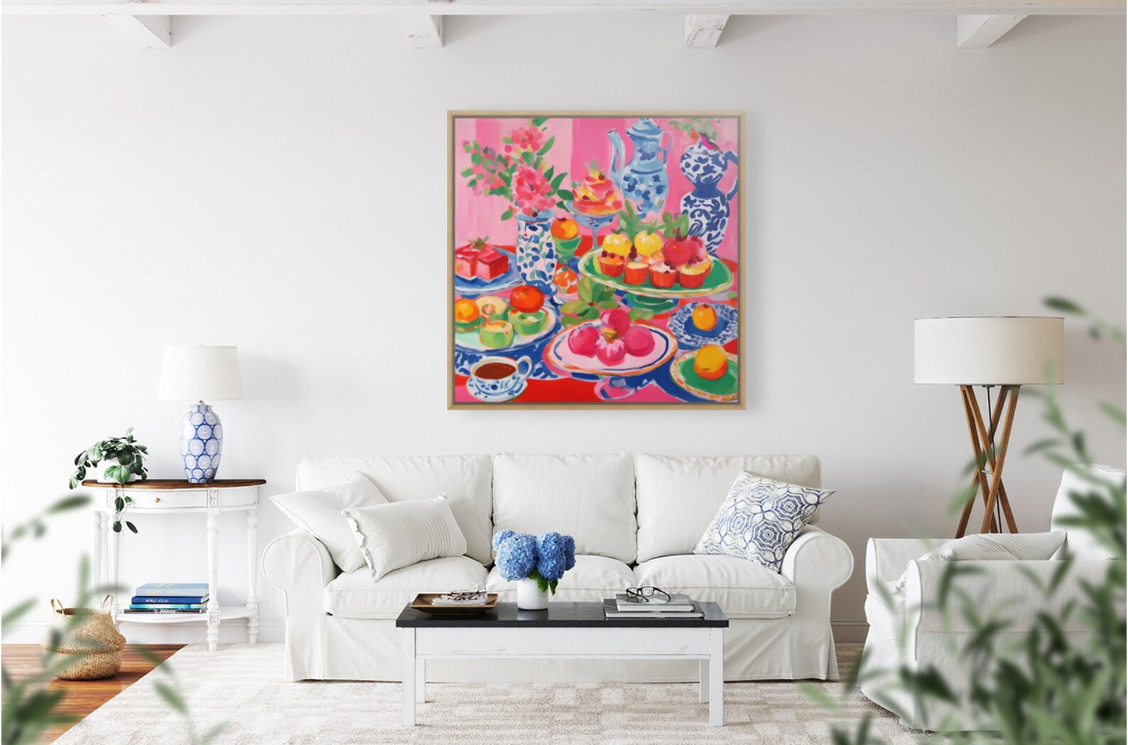 Grandmillennial Art, Preppy English Tea and Cakes, Whimsical Watercolor ...
