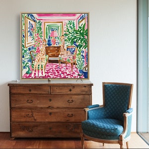 Grandmillennial Art, Baby Giraffes in Preppy Interior, Whimsical ...