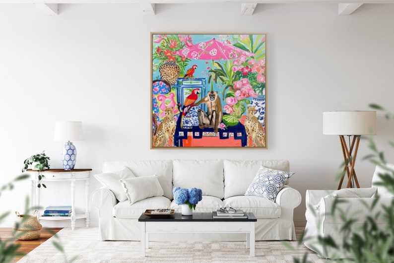 Cheetah & Monkey Chinoiserie Art Print: Grandmillennial Decor - Etsy