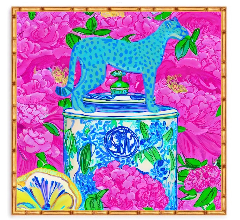 Grandmillennial Art, the Blue Panther Garden Instant Download Large ...