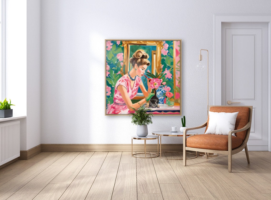 Grandmillennial Art, Getting Ready, Preppy Whimsical Painting - Etsy