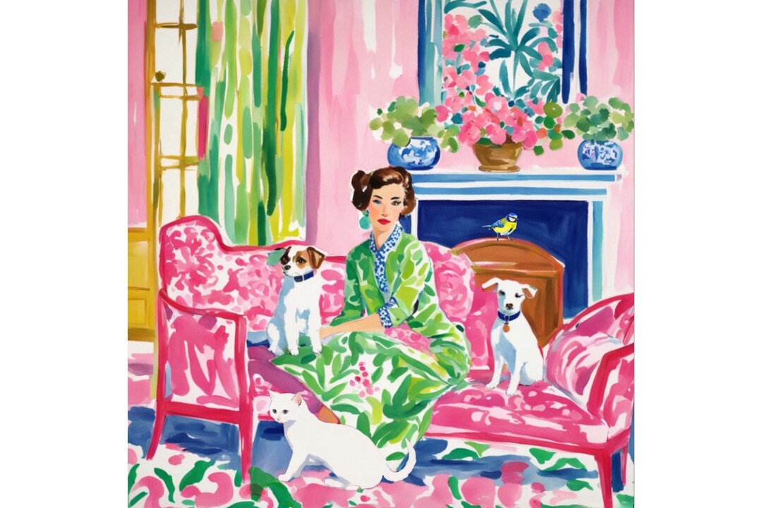 Grandmillennial Art, Morning in Pink and Green, Whimsical Fine Art - Etsy