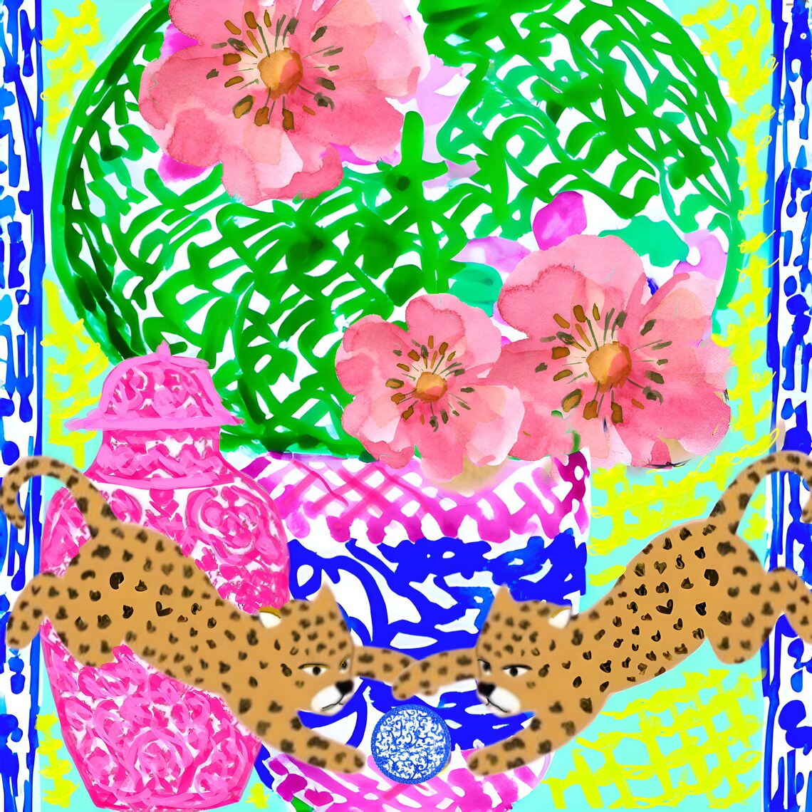 Cheetah Print Png Pink Yellow Preppy Wall Art Preppy Dorm Room Decor ...