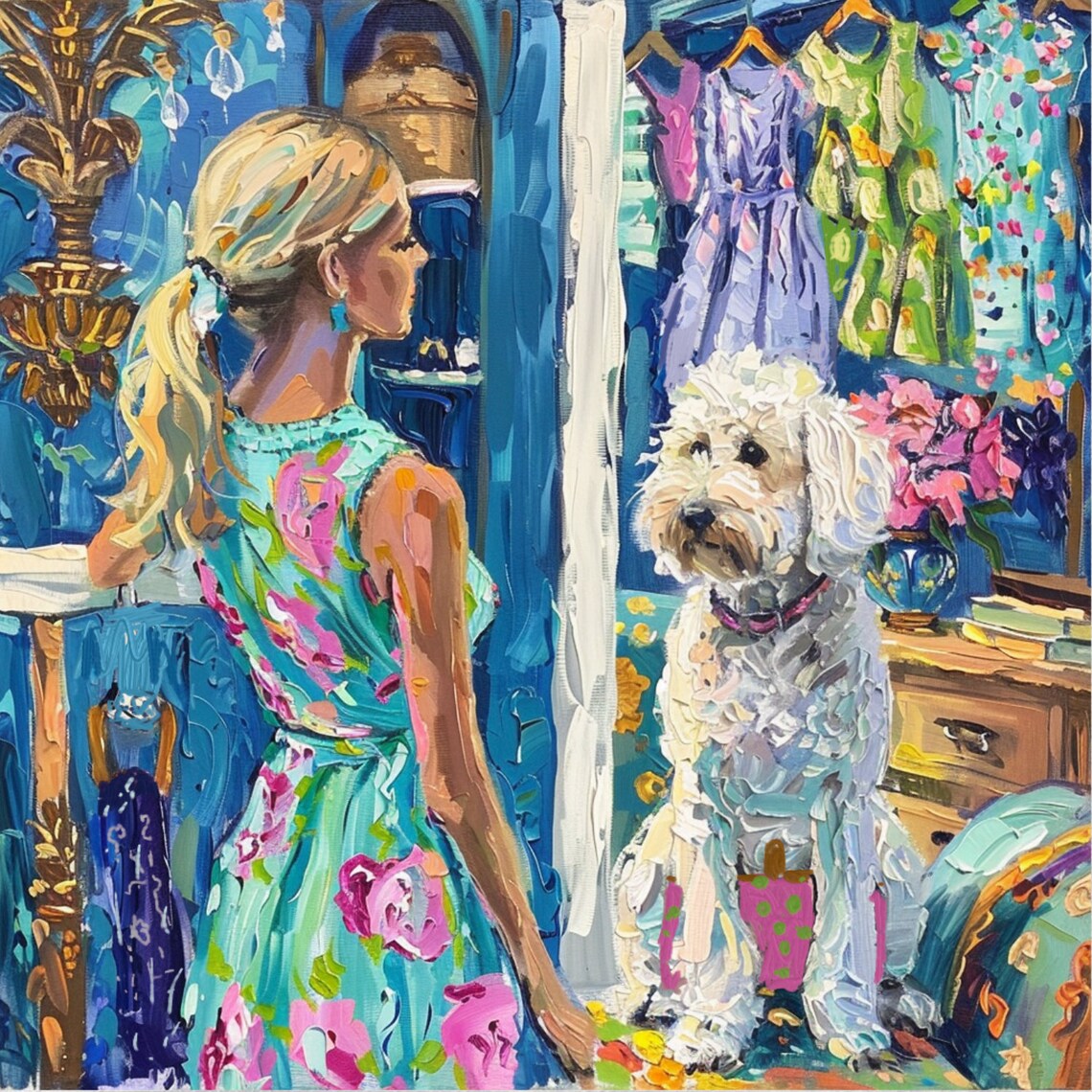 Grandmillennial Art, Fashionistas, Preppy Whimsical Oil Painting - Etsy