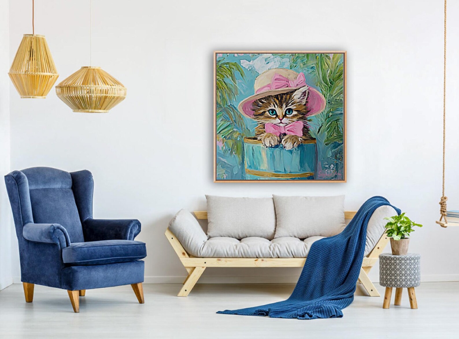 Preppy Cat Art, Kitten in a Hat Box - Etsy