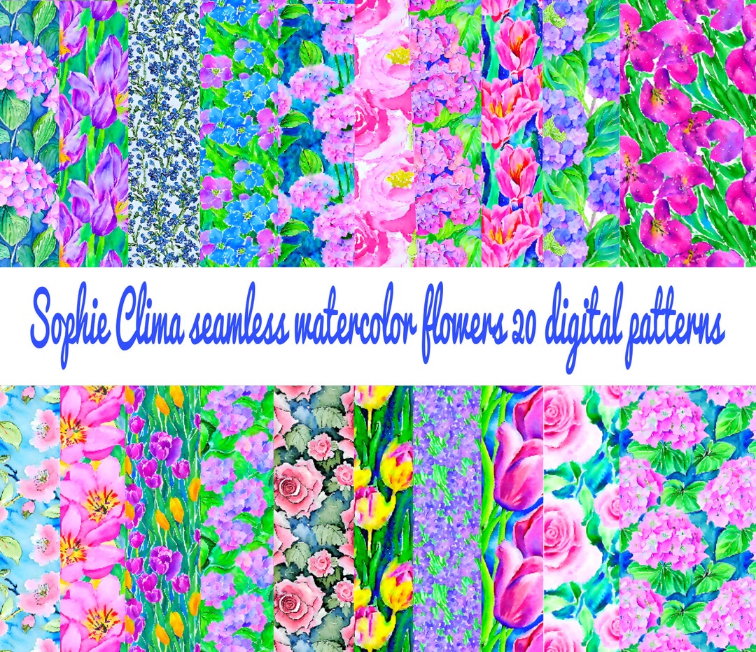 Watercolor Floral Seamless Digital Paper Mega Bundle, 20 Designs ...