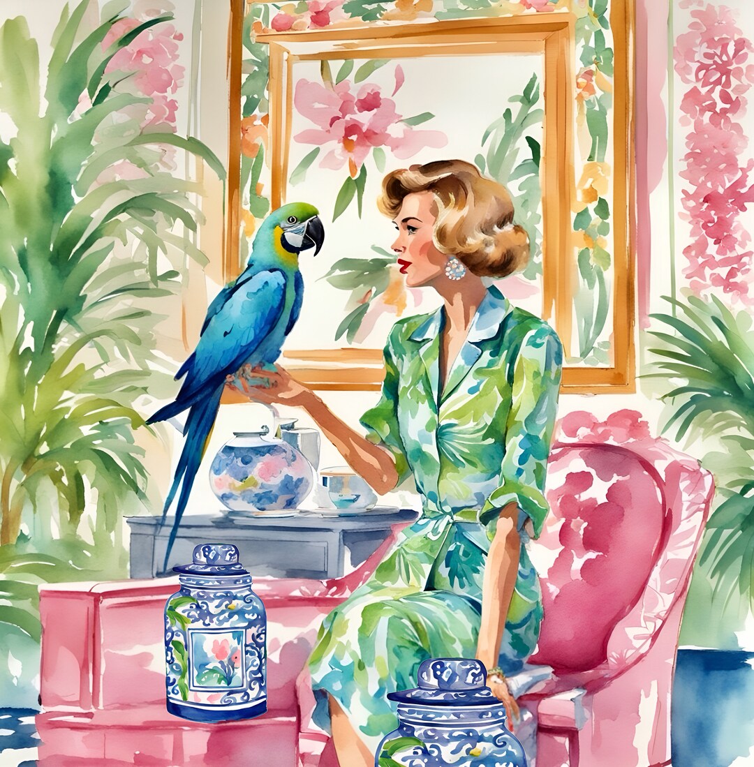 Grandmillennial Art, A Quiet Chat, Whimsical Watercolor - Etsy