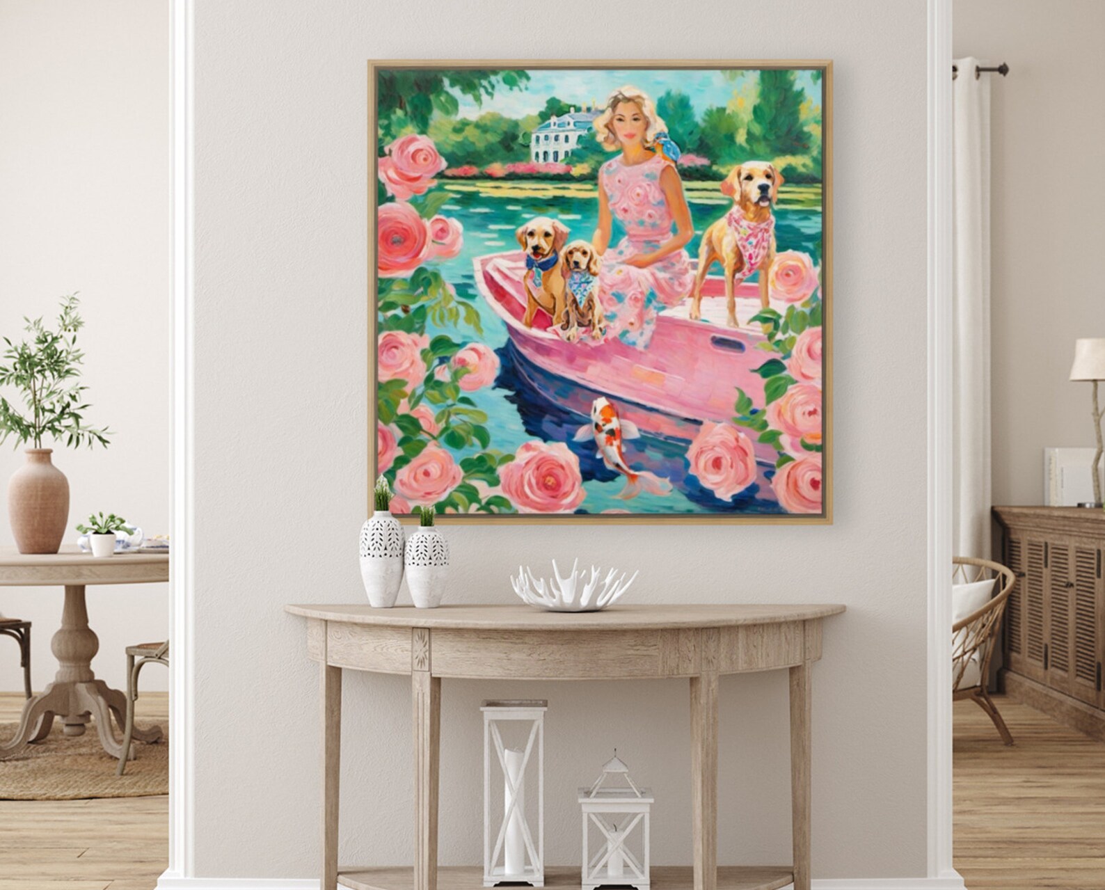 Grandmillennial Art, on the River, Preppy Whimsical Painting - Etsy