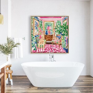 Grandmillennial Art, Baby Giraffes in Preppy Interior, Whimsical ...
