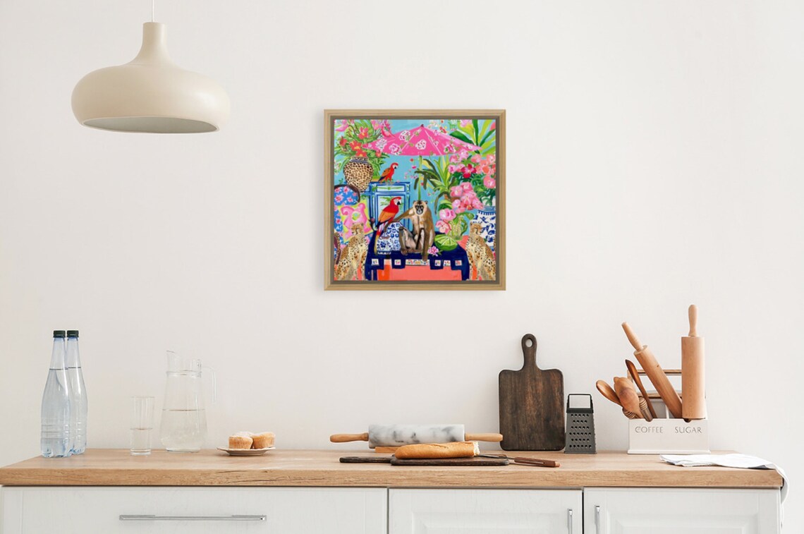 Cheetah & Monkey Chinoiserie Art Print: Grandmillennial Decor - Etsy