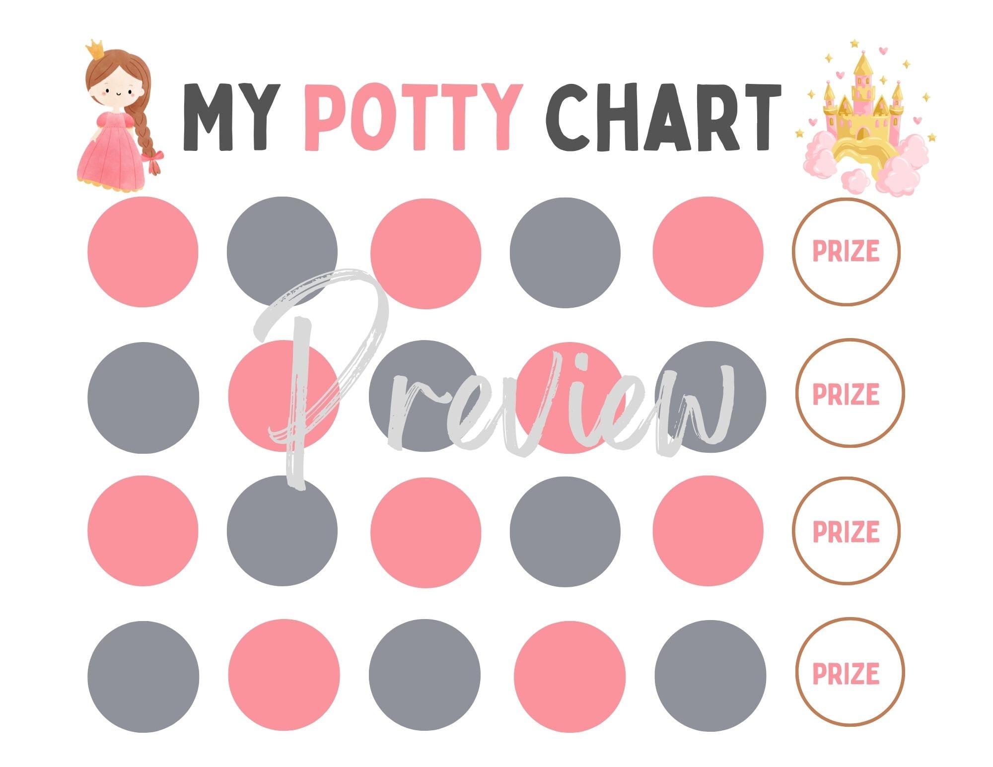 Princess Potty Training Chart - Instant Download - Toddler Toilet ...