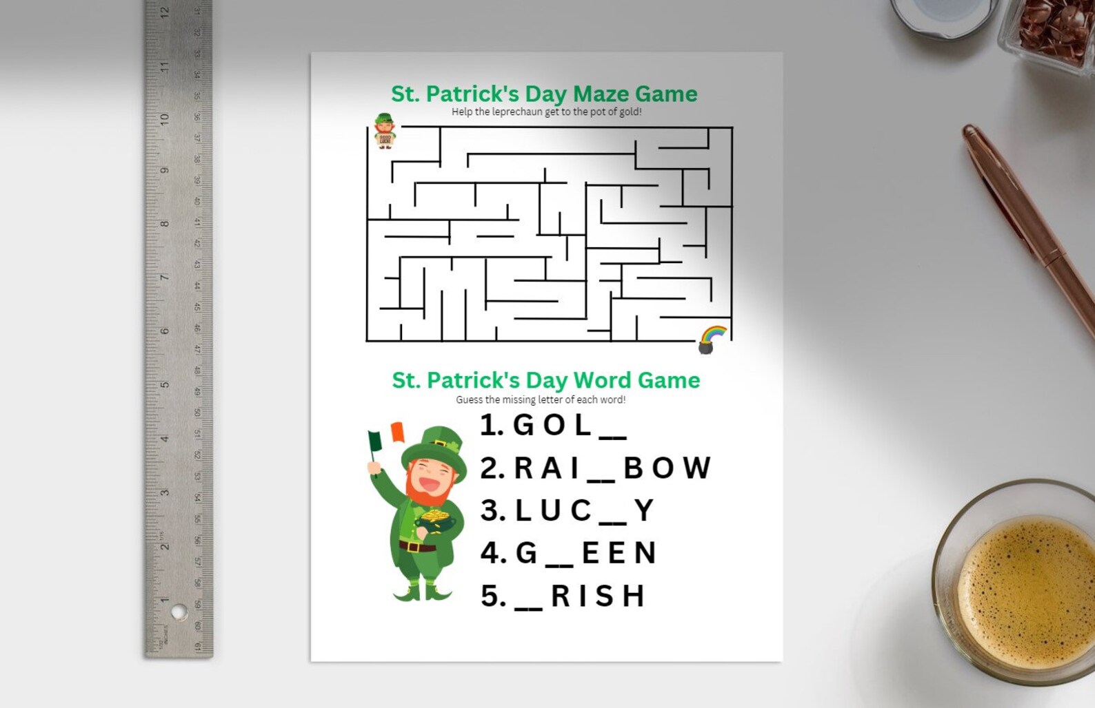 Printable St. Patrick's Day Memory Game, Maze Game, Word Game Combo ...