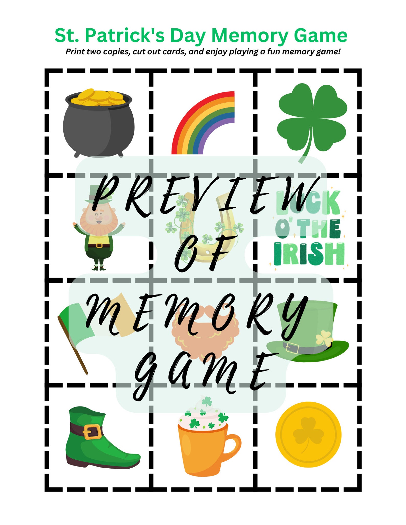 Printable St. Patrick's Day Memory Game, Maze Game, Word Game Combo ...