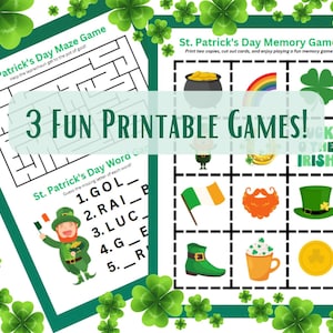 Printable St. Patrick's Day Memory Game, Maze Game, Word Game Combo ...