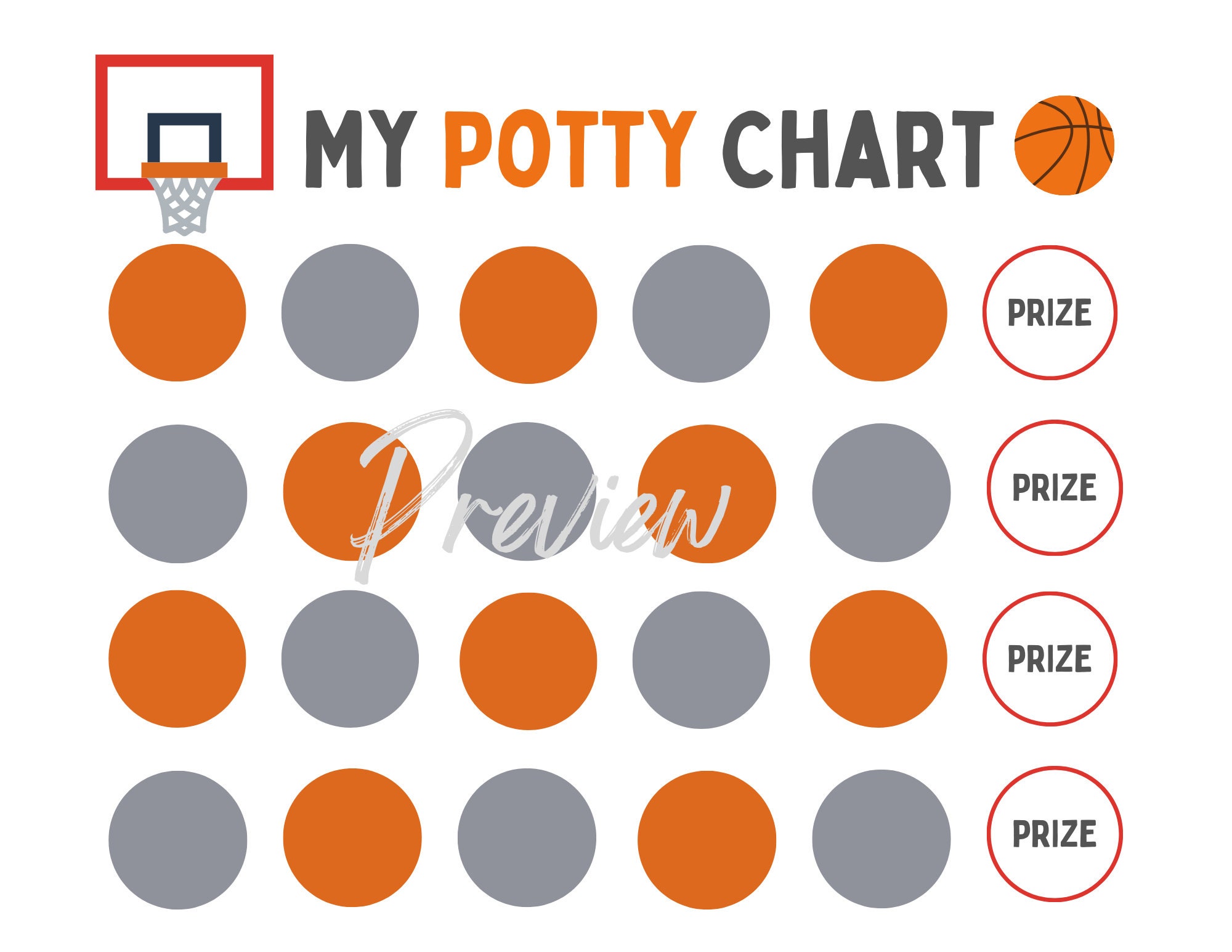 Basketball Potty Training Chart - Instant Download - Toddler Toilet ...