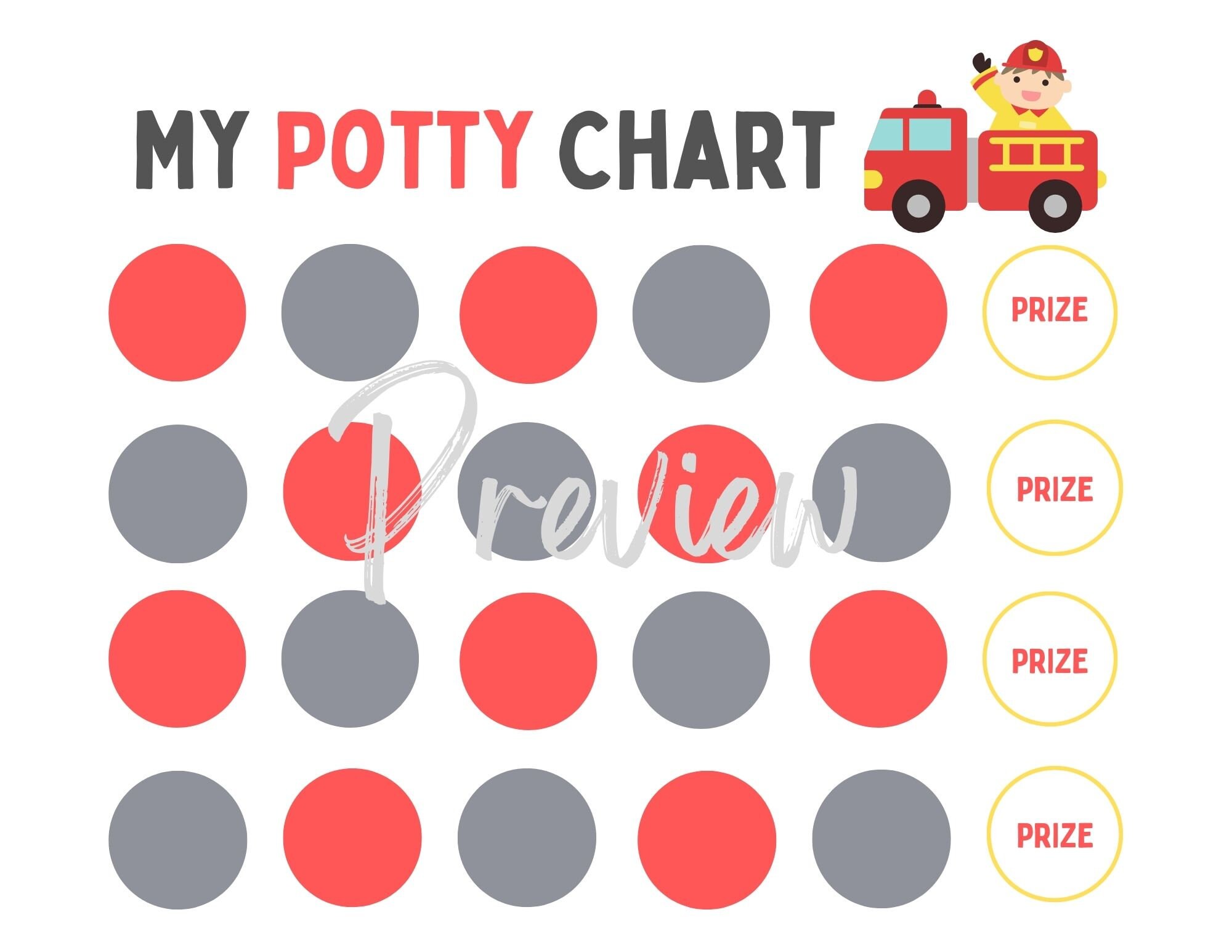 Fire Fighter Potty Training Chart - Instant Download - Toddler Toilet ...