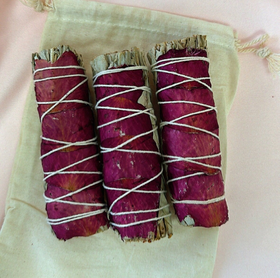 Rose Petal With White Sage Wand for Smudging - Etsy Hong Kong