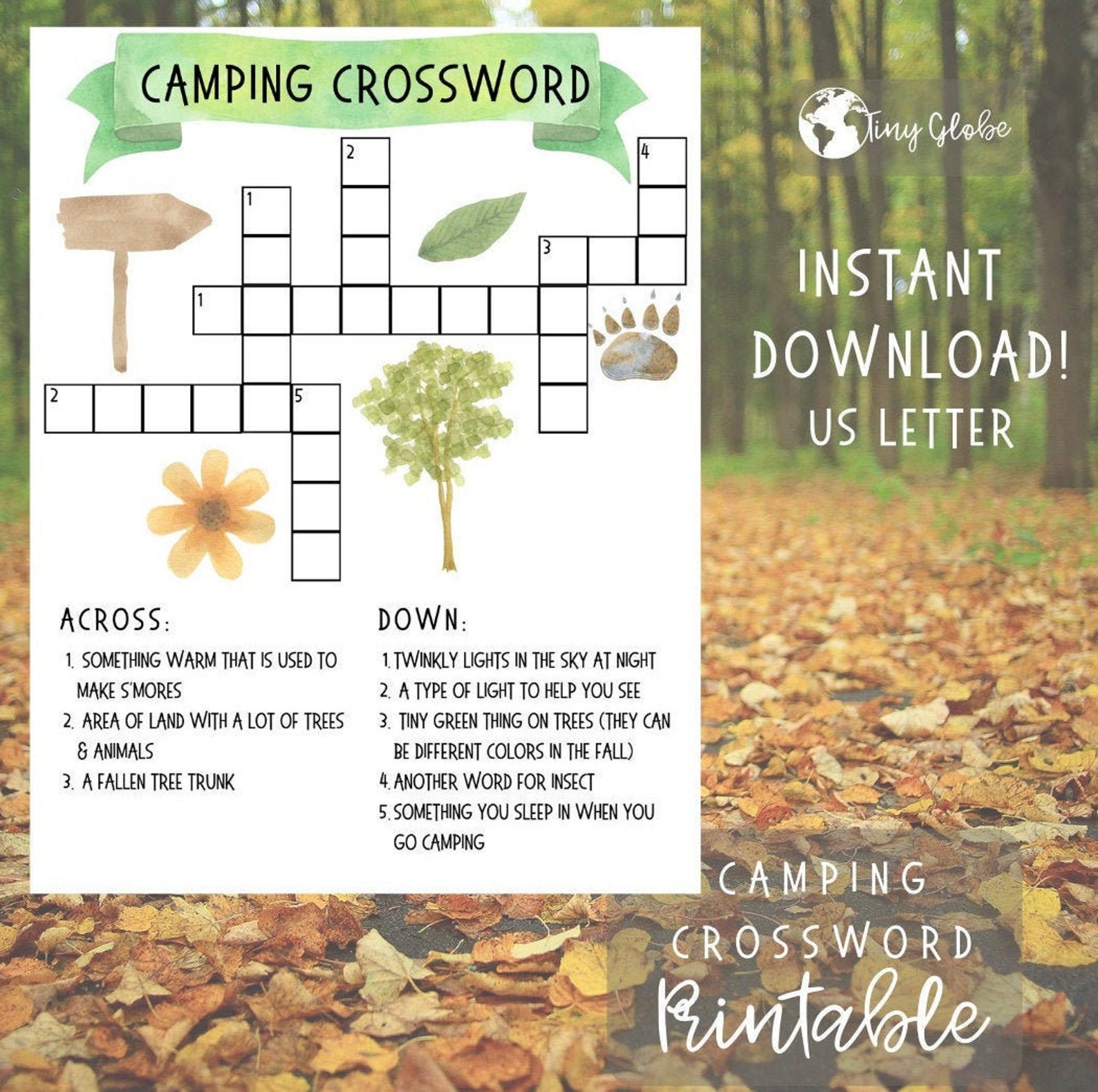 Camping Crossword Puzzle Printable tiny Explorers - Etsy