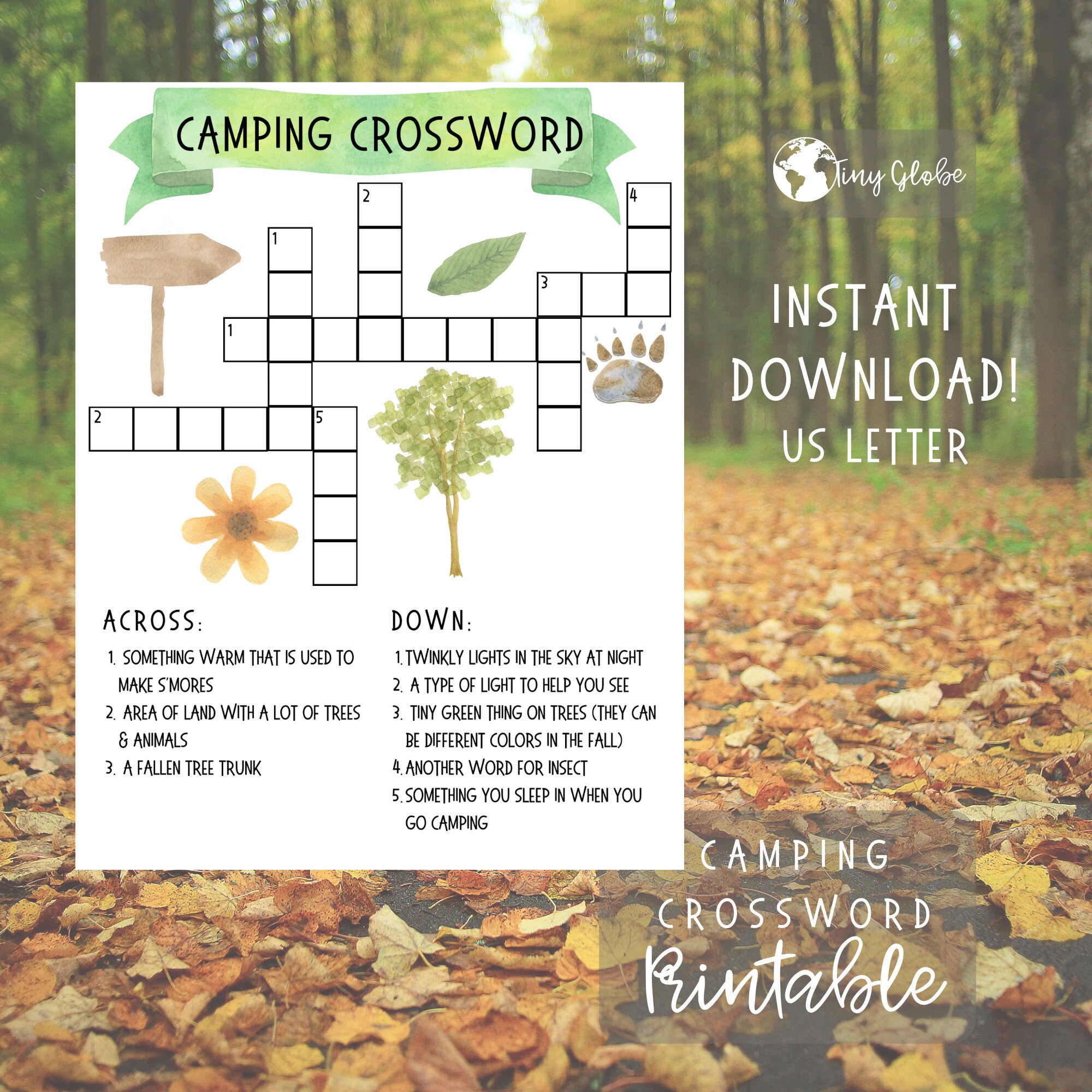 Camping Crossword Puzzle Printable (multi-pack) - Etsy