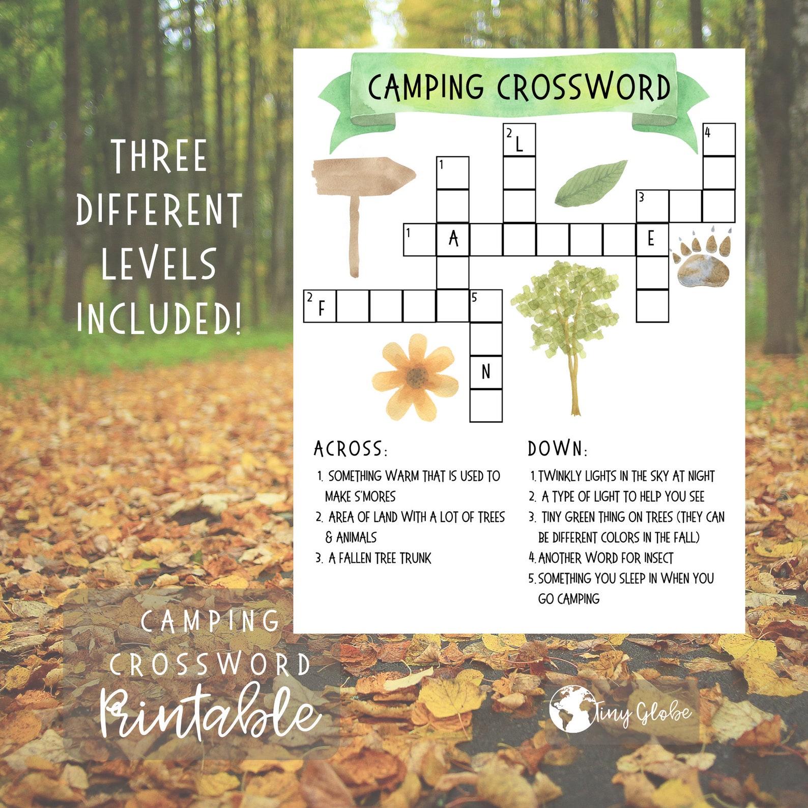 Camping Crossword Puzzle Printable (multi-pack) - Etsy