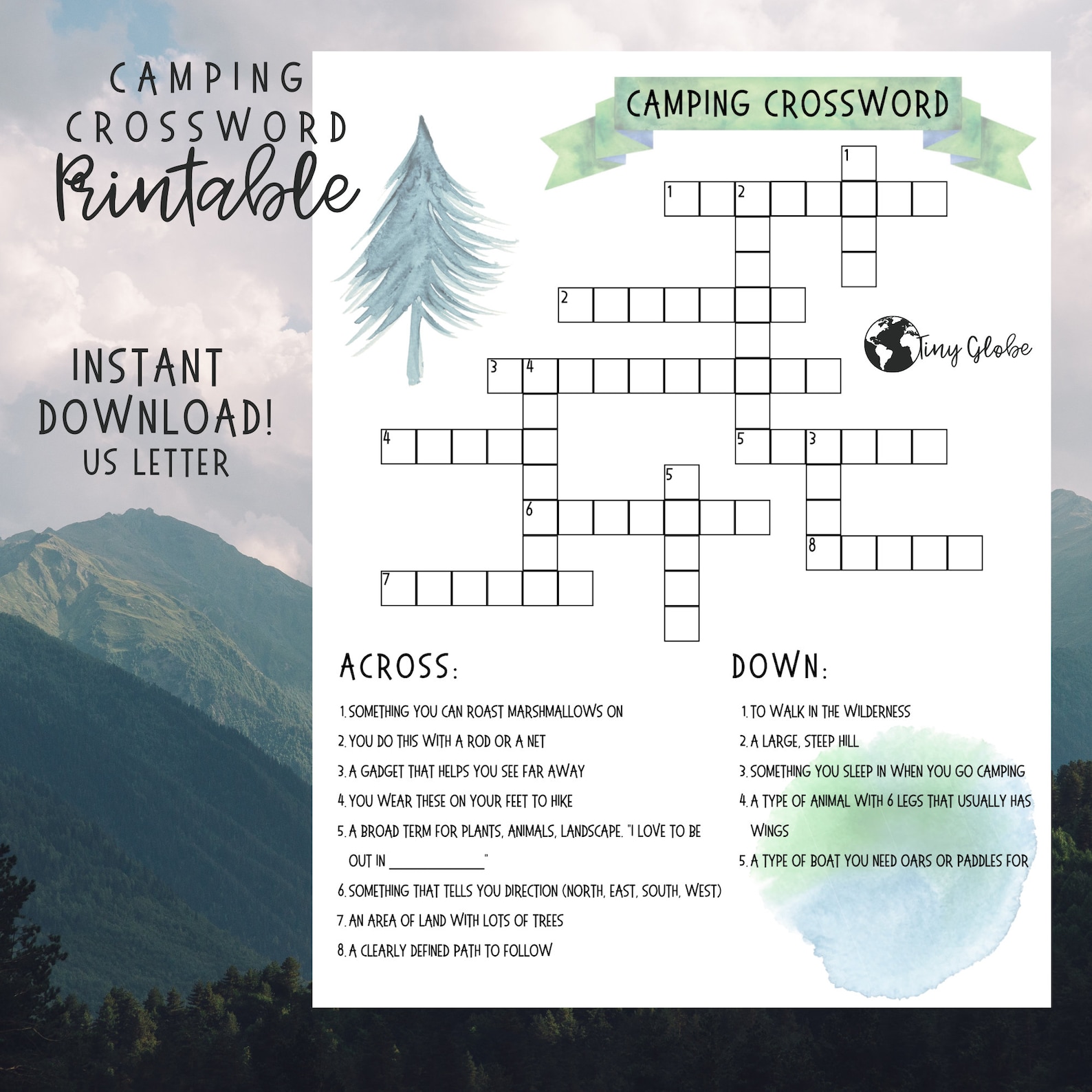 Camping Crossword Puzzle Printable (multi-pack) - Etsy
