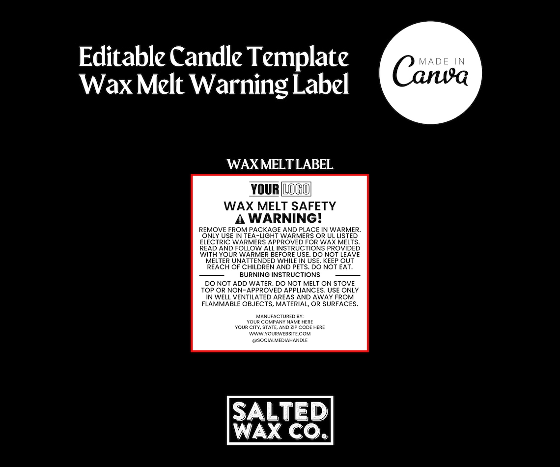 Editable Wax Melt Warning Label Template - Etsy