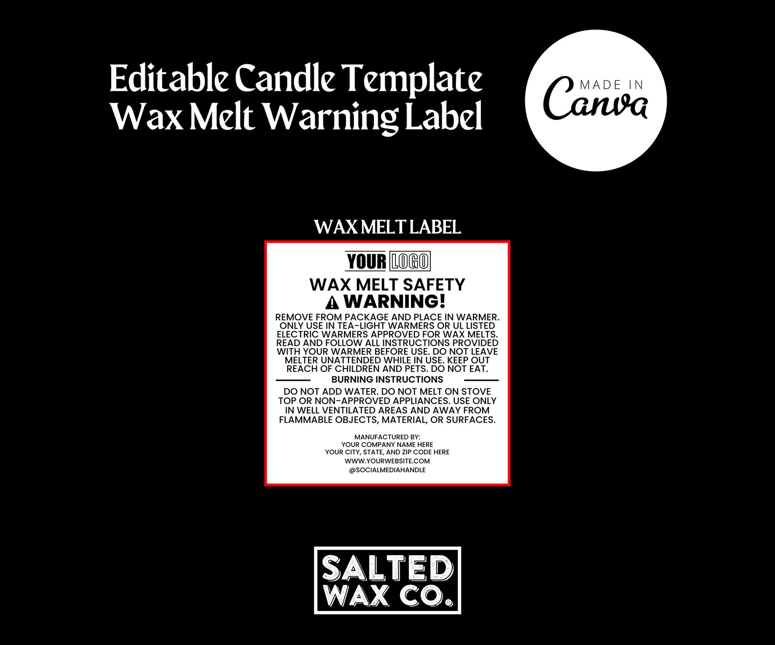 Editable Wax Melt Warning Label Template - Etsy