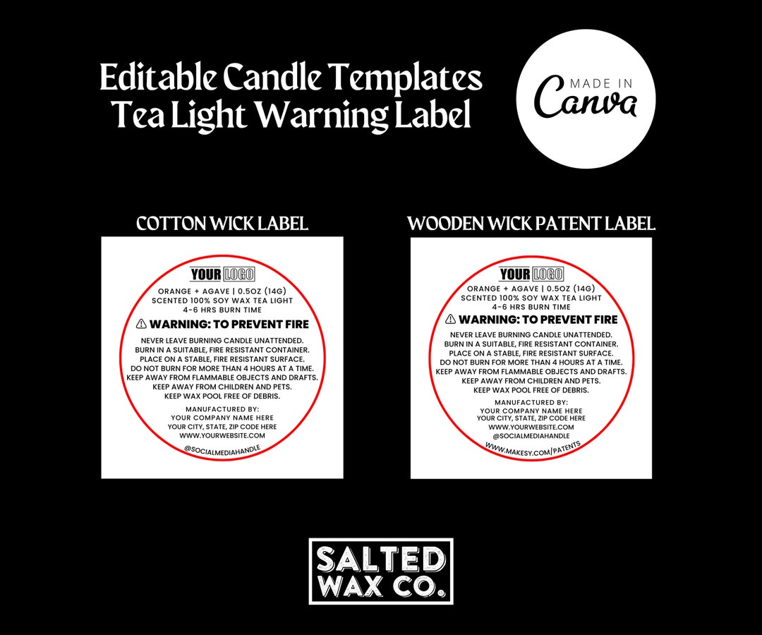 Editable Tea Light Candle Warning Label Template - Etsy