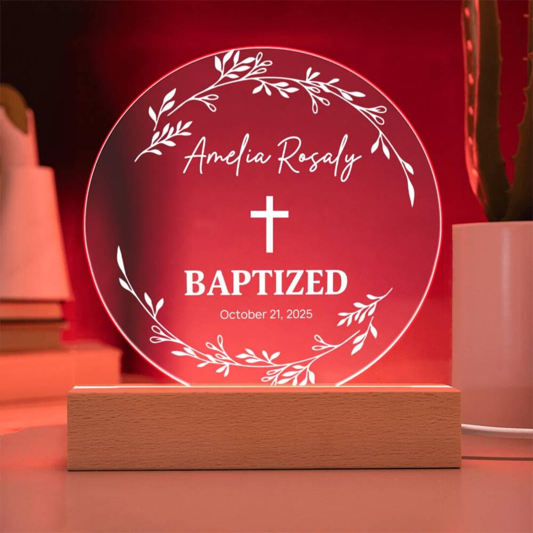 Printed Circle Acrylic Plaque With LED, Personalized Baptism Gift ...