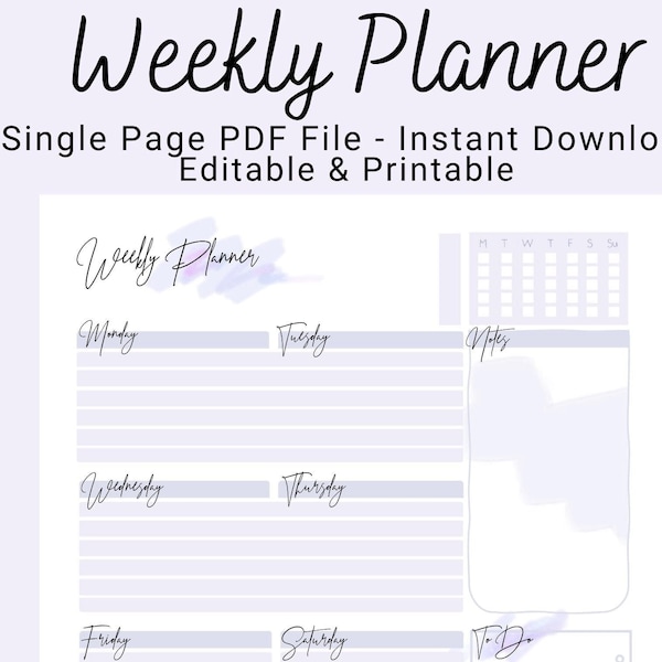 Editable PDF Weekly Planner Printable & Editable A4, A5, Letter ...