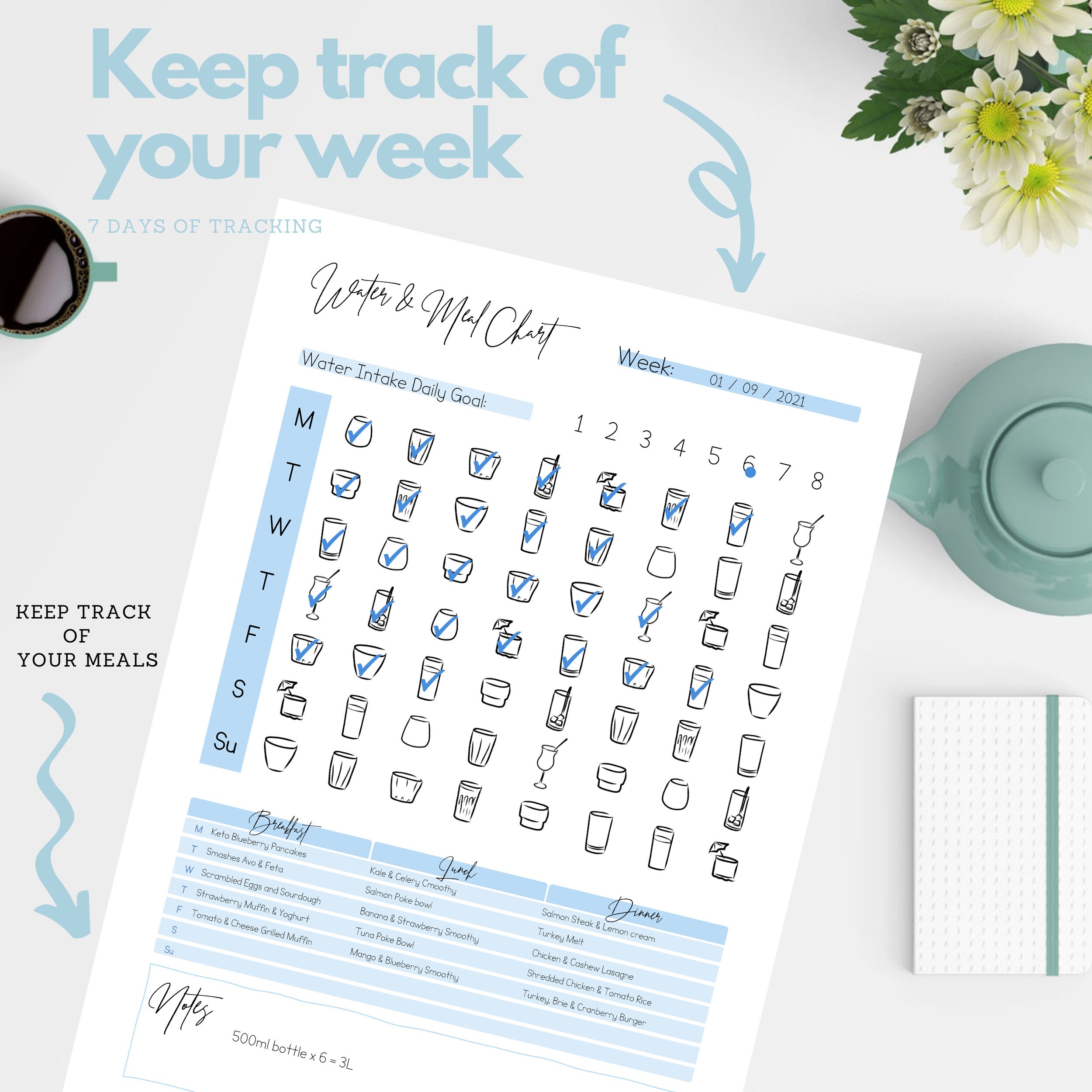 Editable PDF Weekly Water Intake Chart | Printable & Editable | 7 Day ...