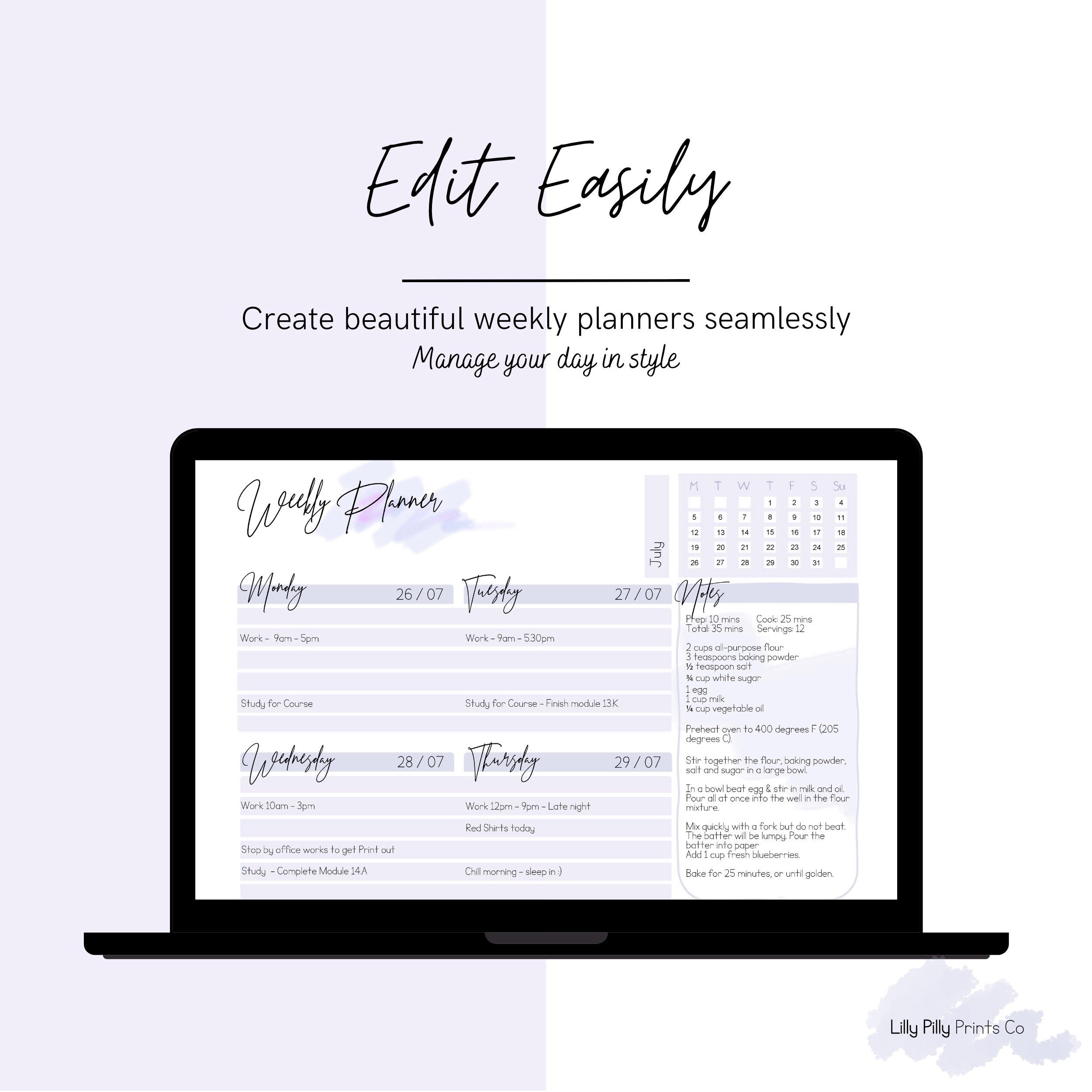 Editable PDF Weekly Planner | Printable & Editable | A4, A5, Letter ...