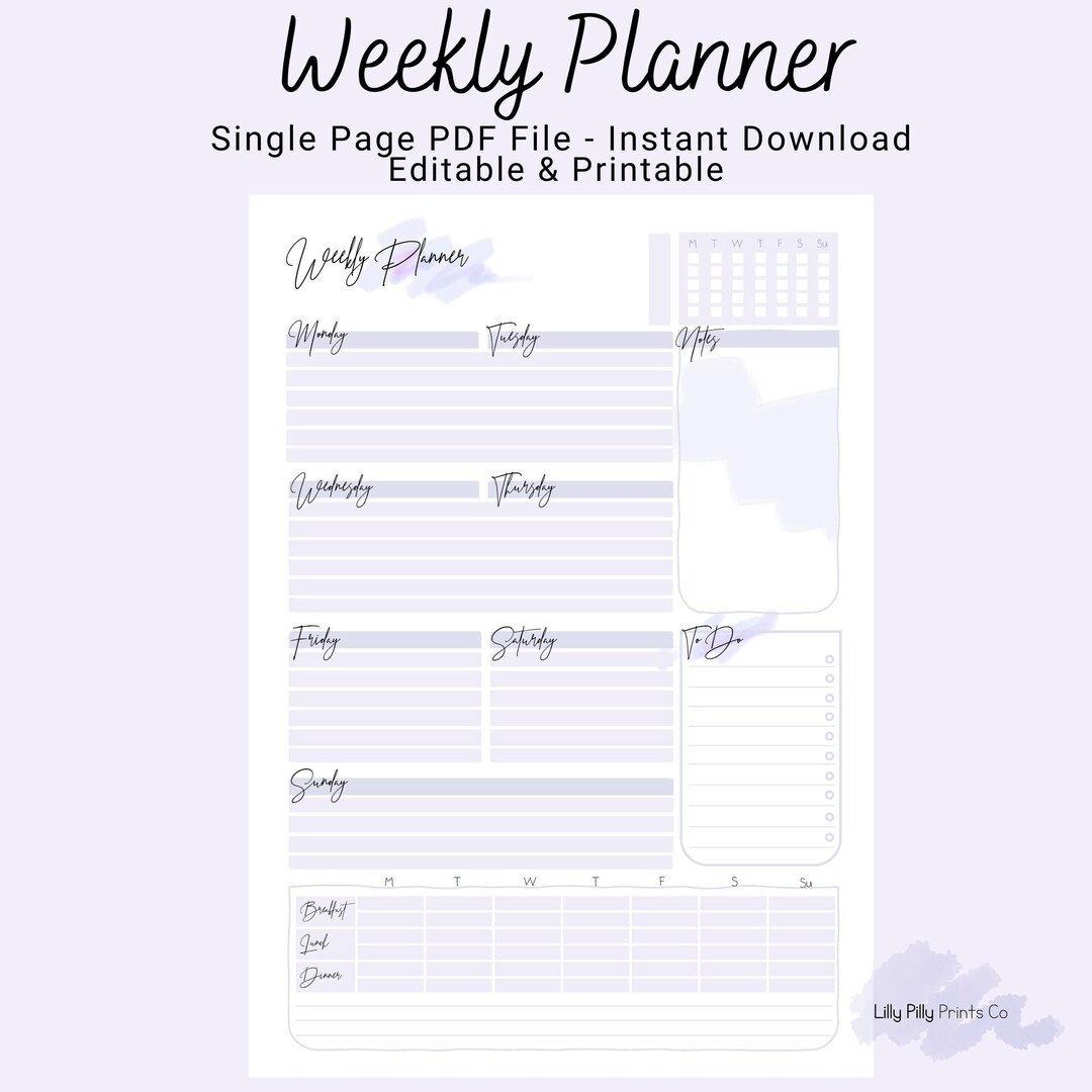 Editable PDF Weekly Planner | Printable & Editable | A4, A5, Letter ...