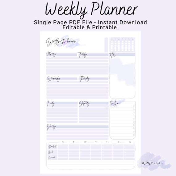 Editable PDF Weekly Planner Printable & Editable A4 A5 - Etsy