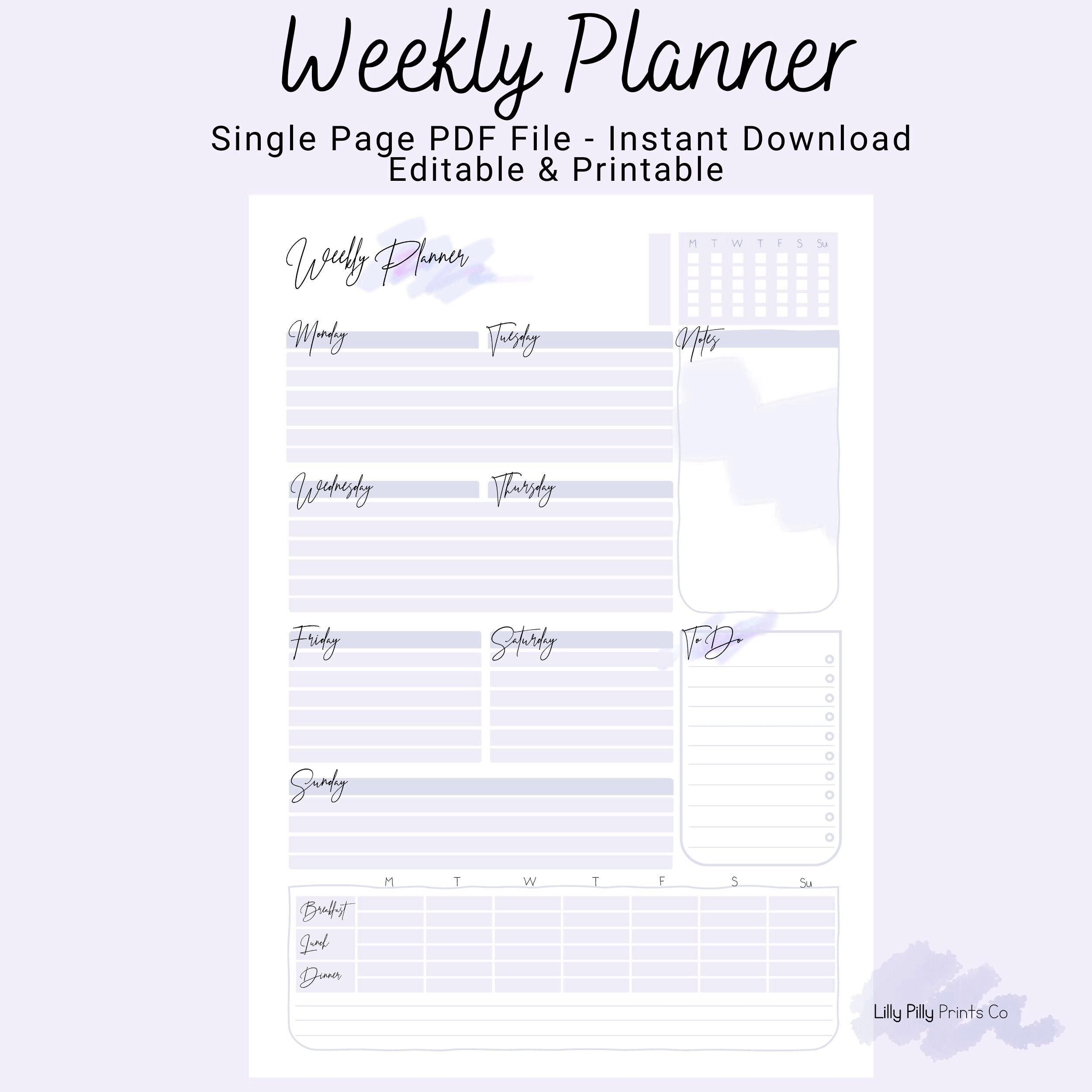 Editable PDF Weekly Planner | Printable & Editable | A4, A5, Letter ...