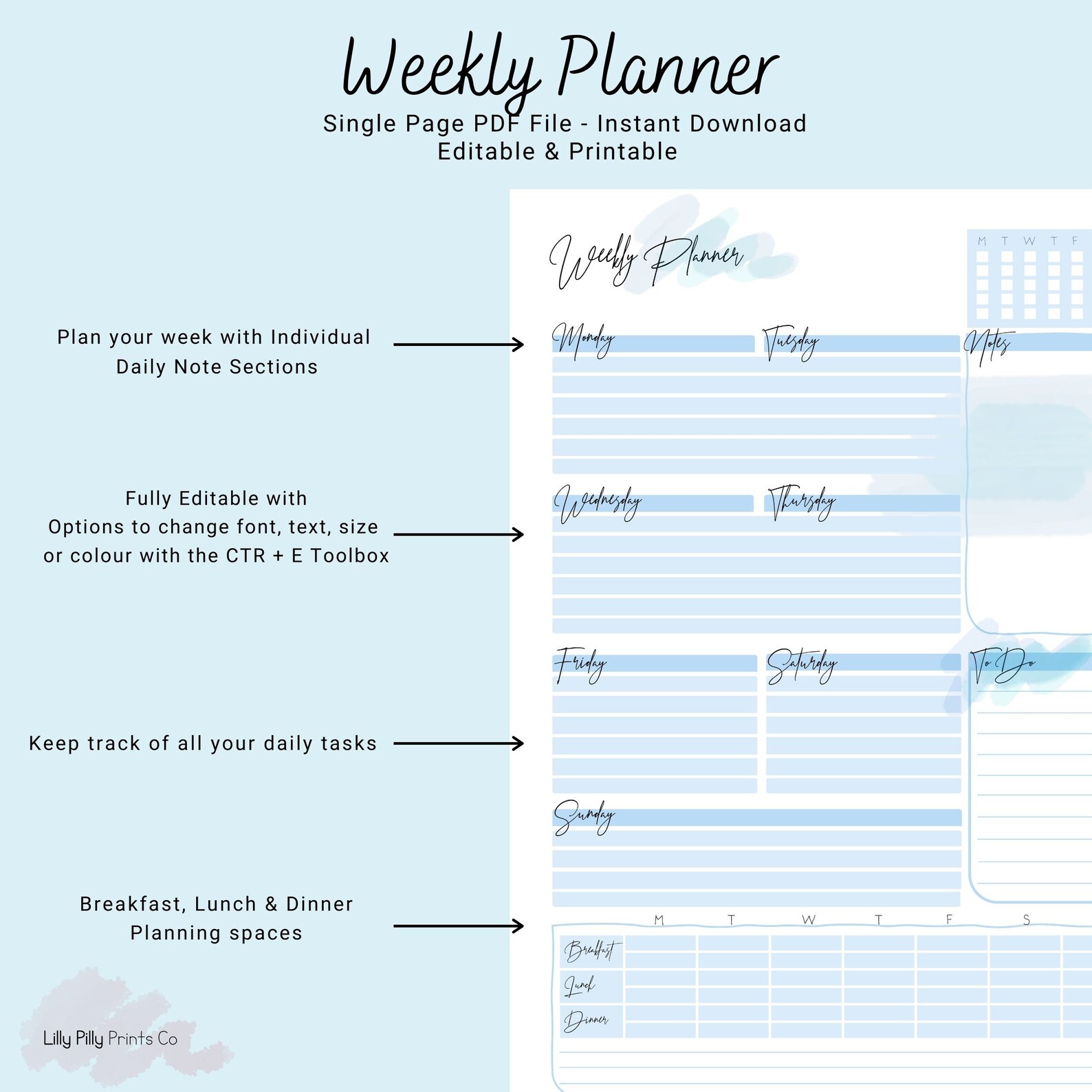 Editable PDF Weekly Planner | Printable & Editable | A4, A5, Letter ...