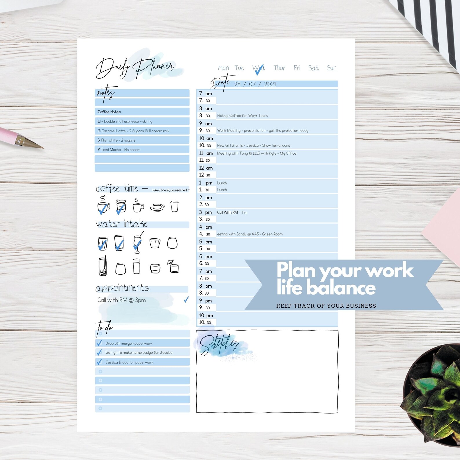 Editable PDF Daily Planner Printable & Editable Professional Daily ...