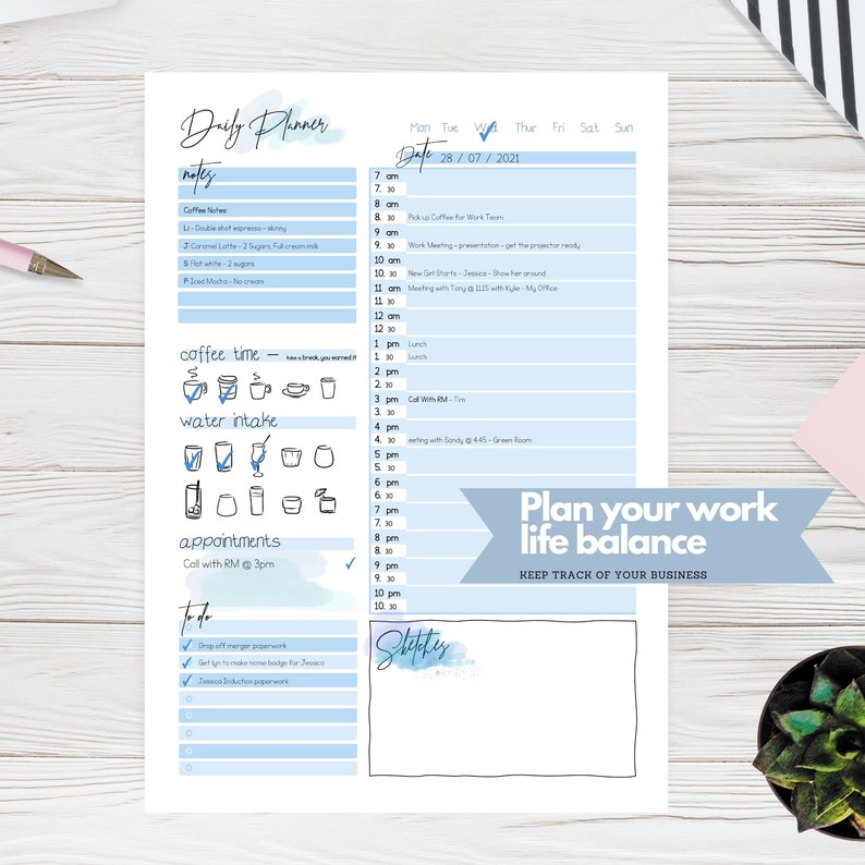 Editable PDF Daily Planner Printable & Editable Professional Daily ...