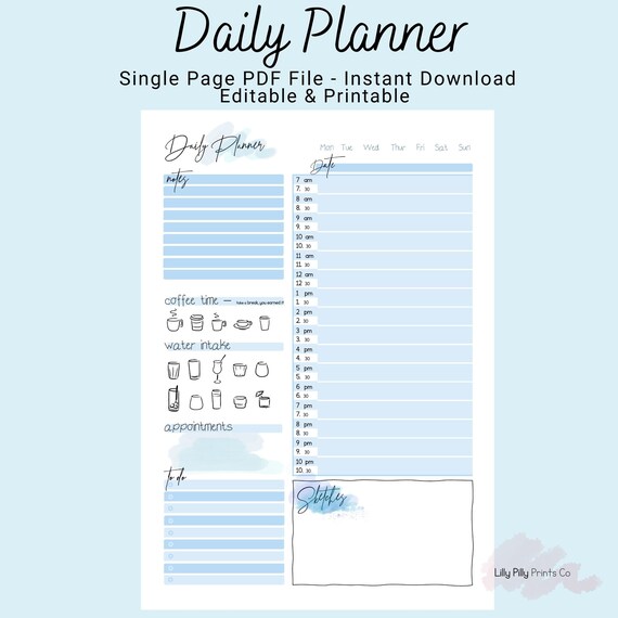 Editable PDF Daily Planner Printable & Editable - Etsy