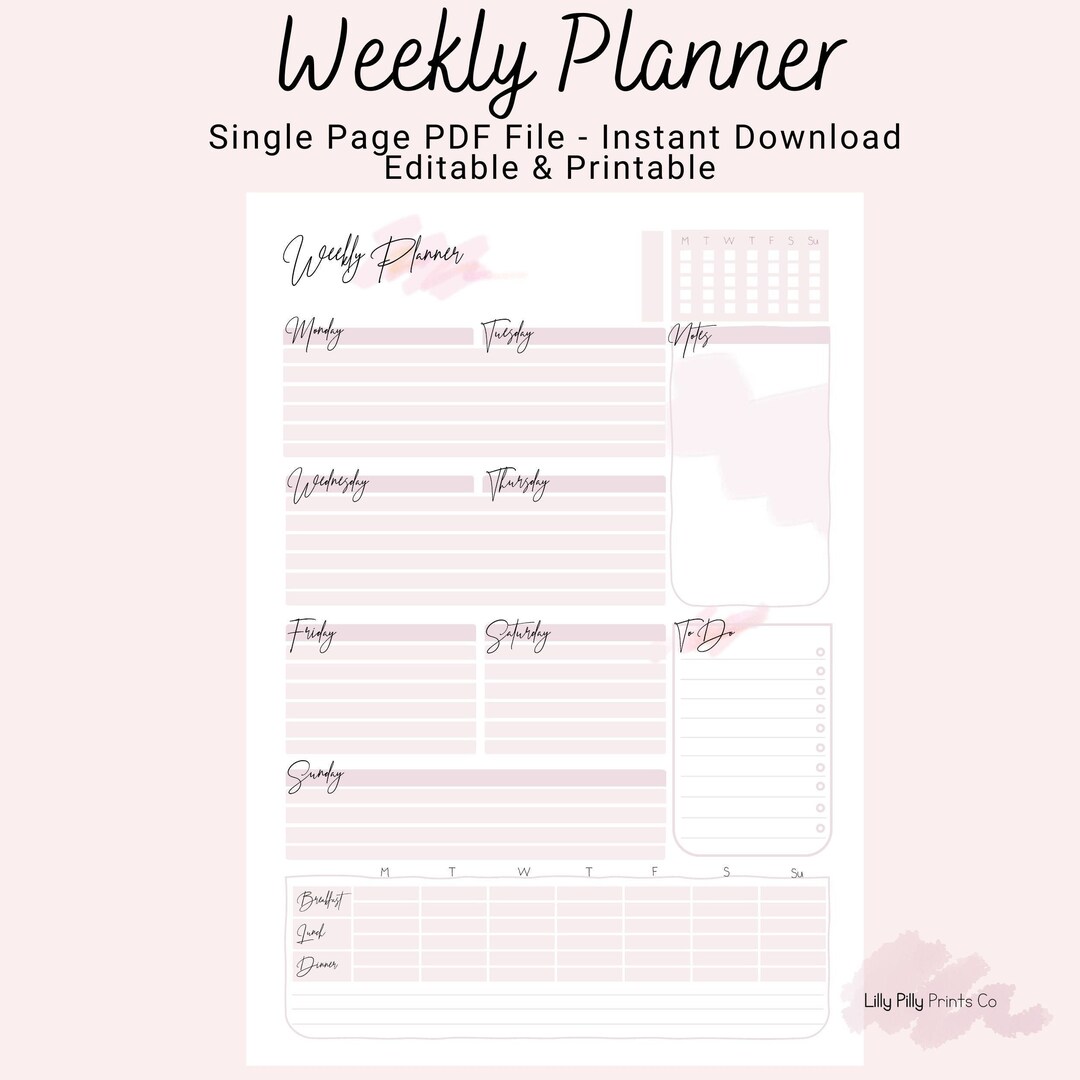 Editable PDF Weekly Planner | Printable & Editable | A4, A5, Letter ...