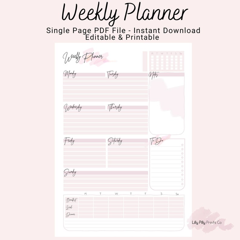 Editable PDF Weekly Planner | Printable & Editable | A4, A5, Letter ...