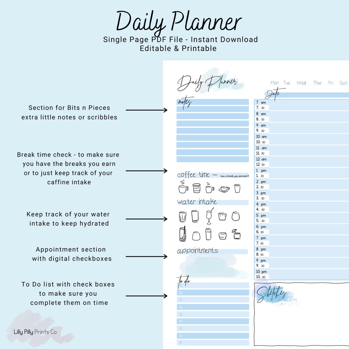 Editable PDF Daily Planner Printable & Editable Professional Daily ...
