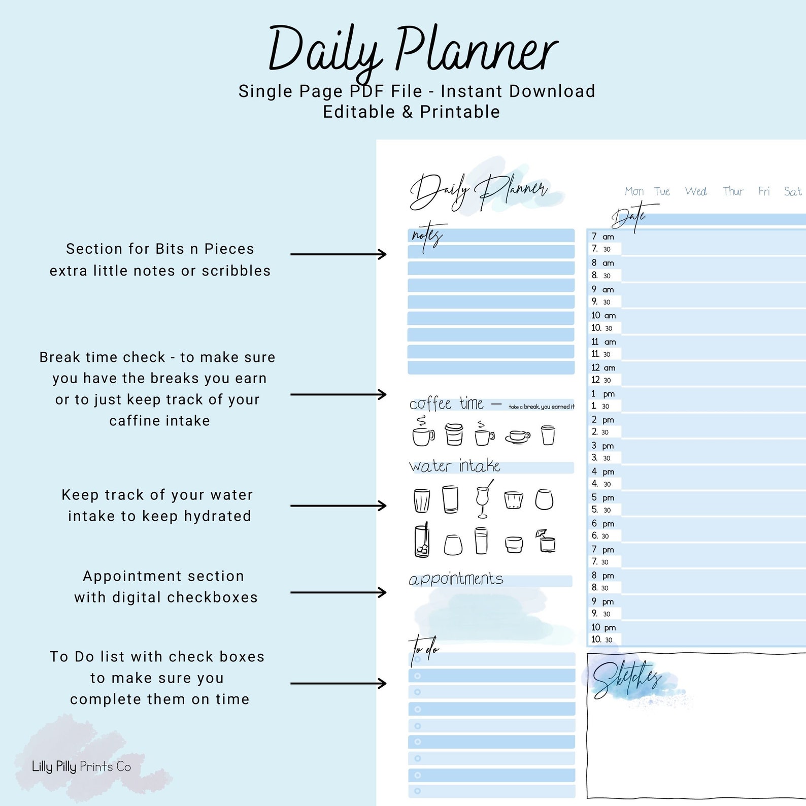 Editable PDF Daily Planner Printable & Editable Professional Daily ...