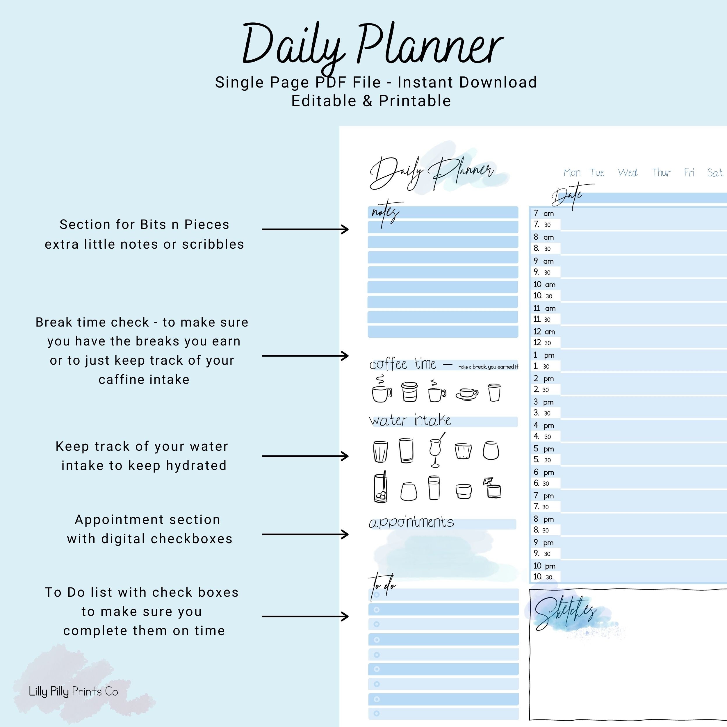 Editable PDF Daily Planner Printable & Editable Professional Daily ...