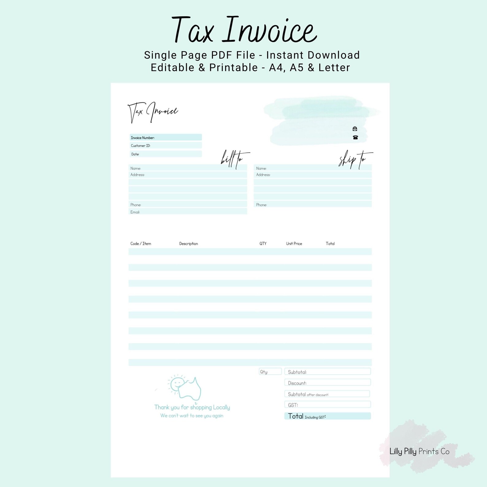 Editable PDF Tax Invoice Printable & Editable Professional Tax Invoice ...